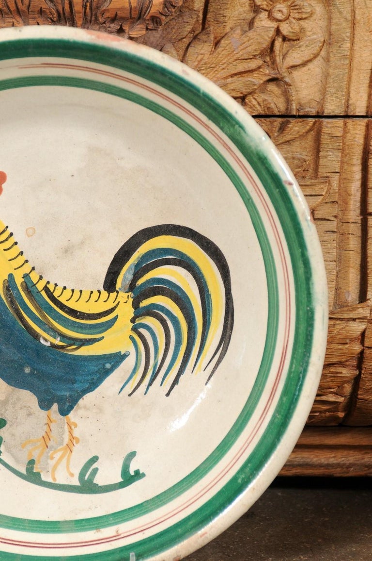 Italian Early 20th Century Pottery Bowl with Rooster Motif and Green ...