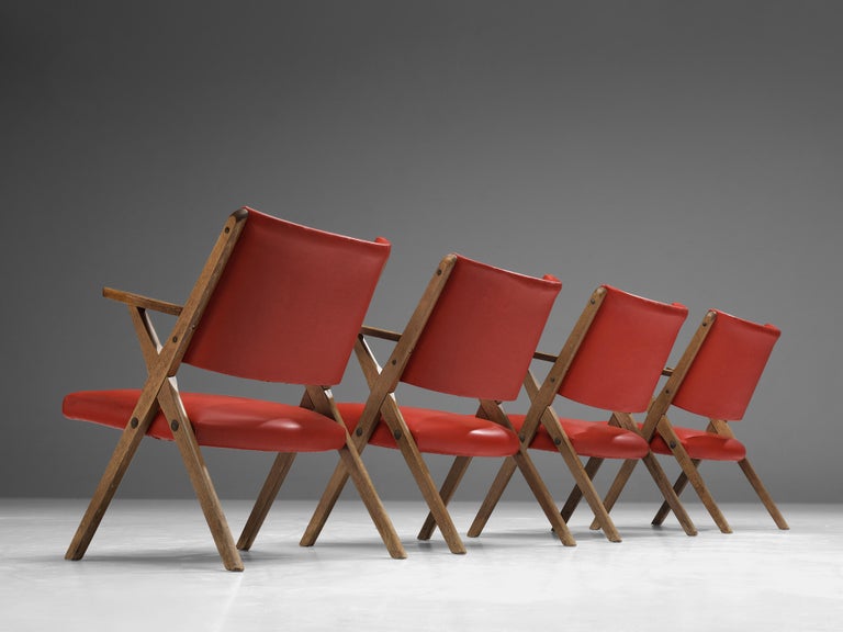 Italian Easy Chairs in Bright Red For Sale at 1stDibs