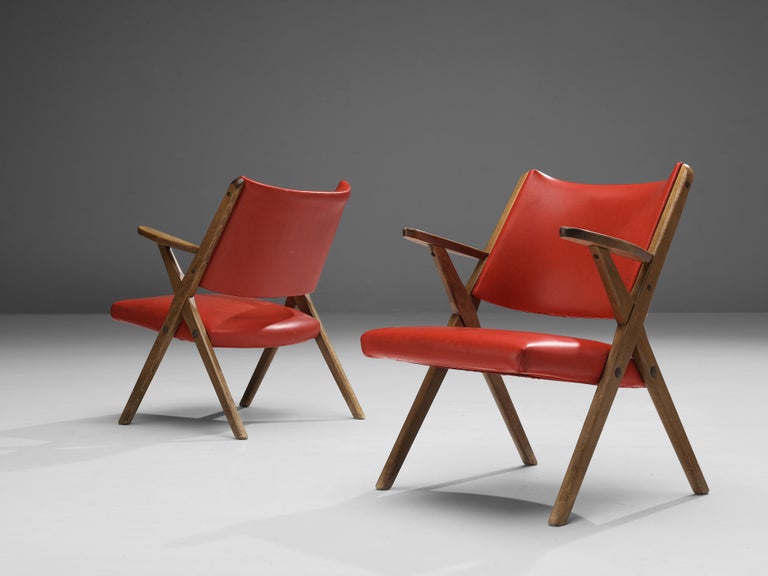 Italian Easy Chairs in Bright Red For Sale at 1stDibs
