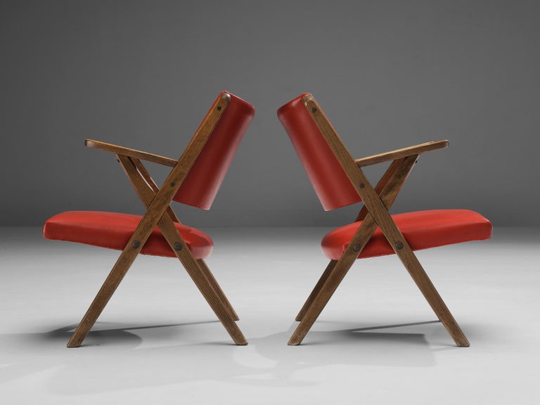 Italian Easy Chairs in Bright Red For Sale at 1stDibs