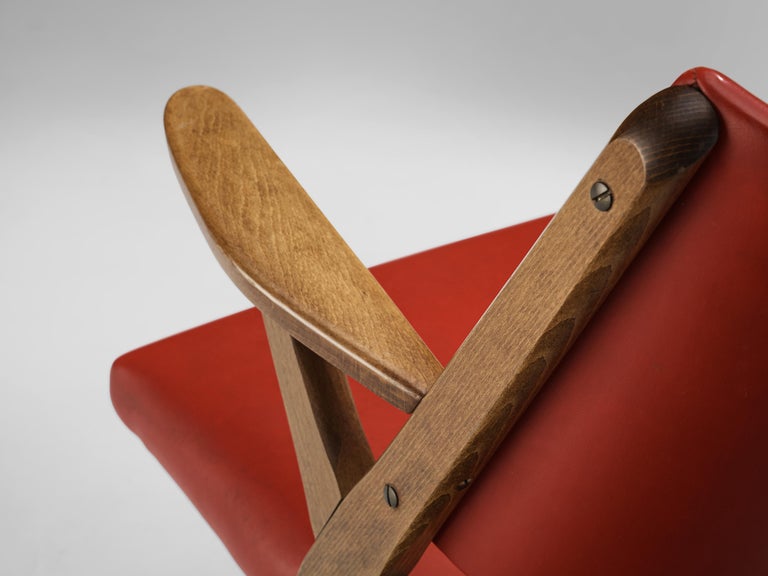 Italian Easy Chairs in Bright Red For Sale at 1stDibs