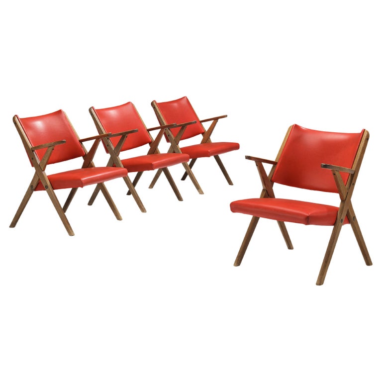 Italian Easy Chairs in Bright Red For Sale at 1stDibs