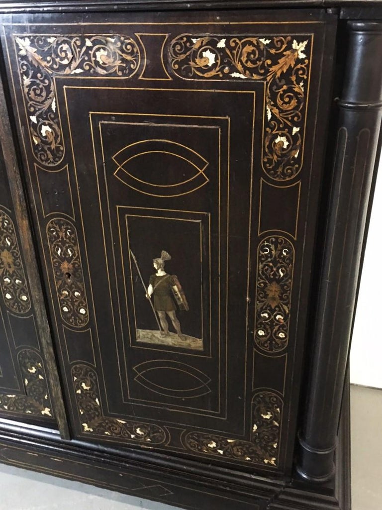 Italian Ebonized High-Back Sideboard, Inlaid For Sale at 1stDibs