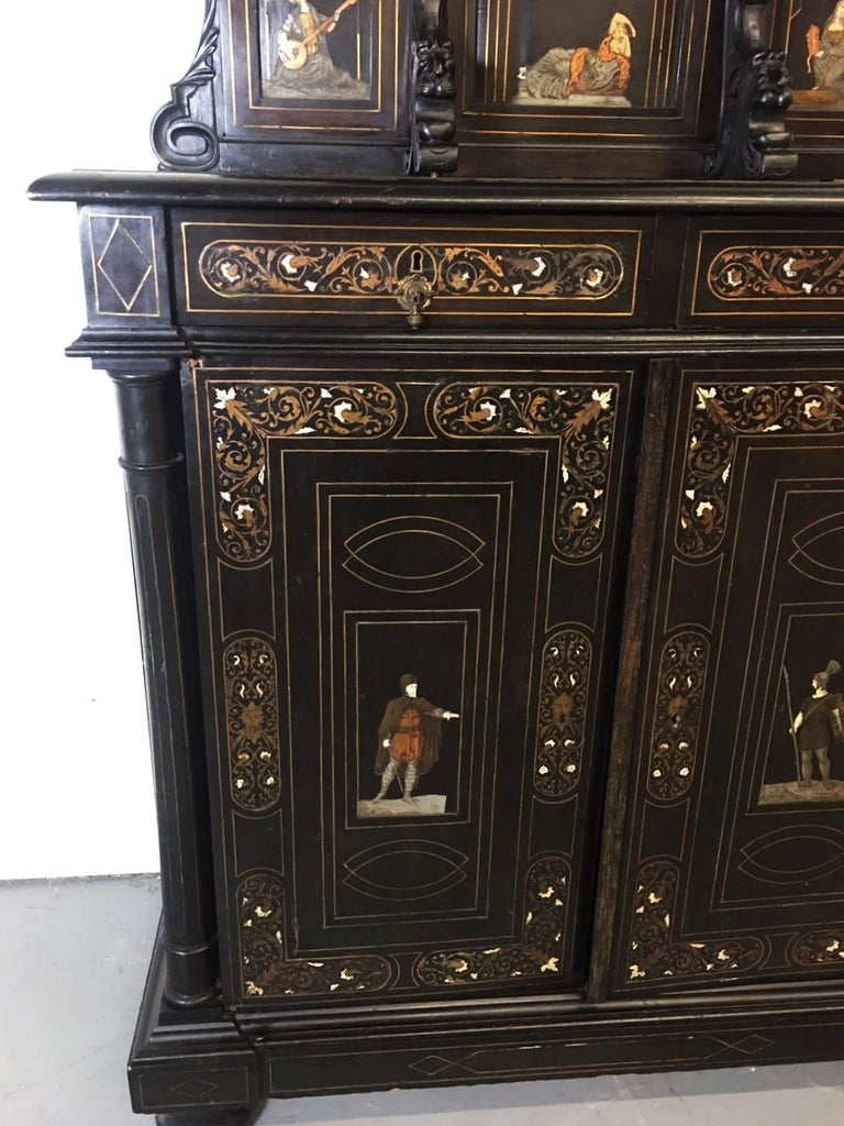 Italian Ebonized High-Back Sideboard, Inlaid For Sale at 1stDibs