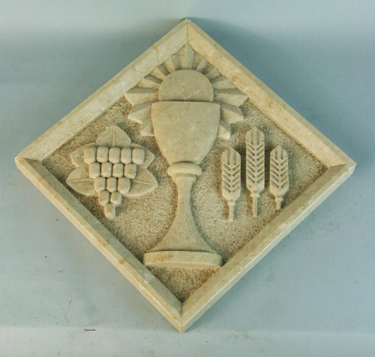 Italian Ecclesiastical Chalice and Host Carved Marble Panel 1950's For ...