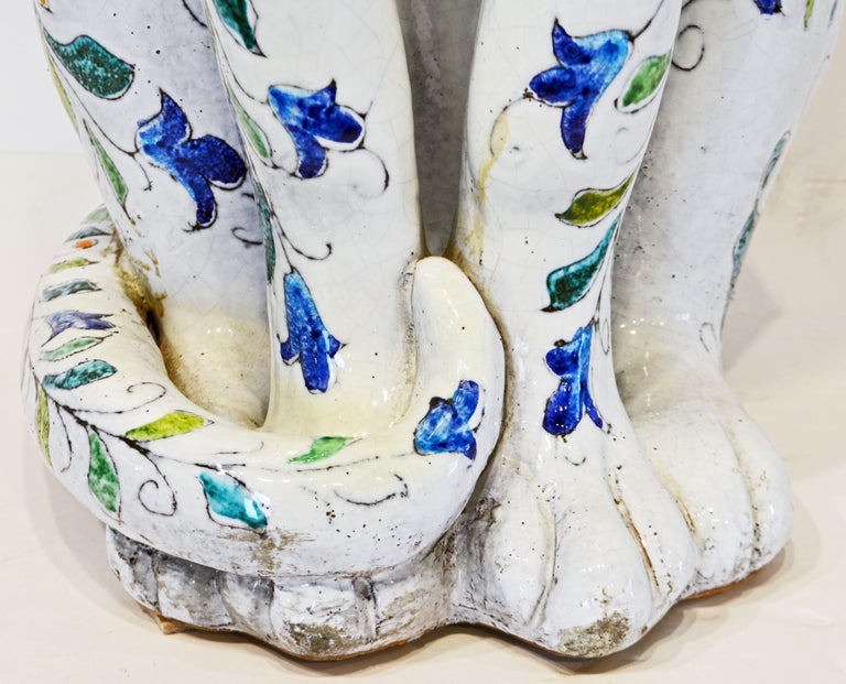 Egyptian Inspired Glazed Terracotta Cat with Floral Decoration, 20th ...