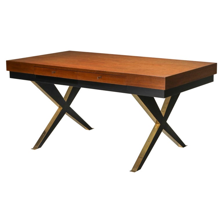 Italian Elegant Desk on Brass X Shaped Legs For Sale at 1stDibs | desk ...