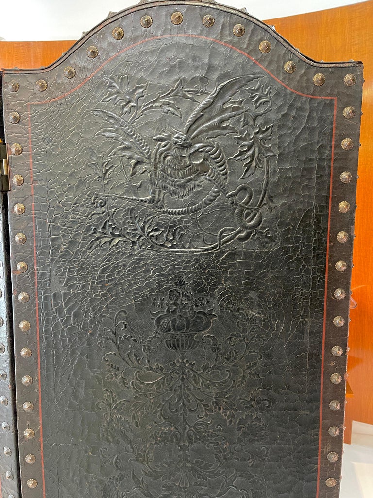 Italian Embossed Leather Two Panel Screen at 1stDibs