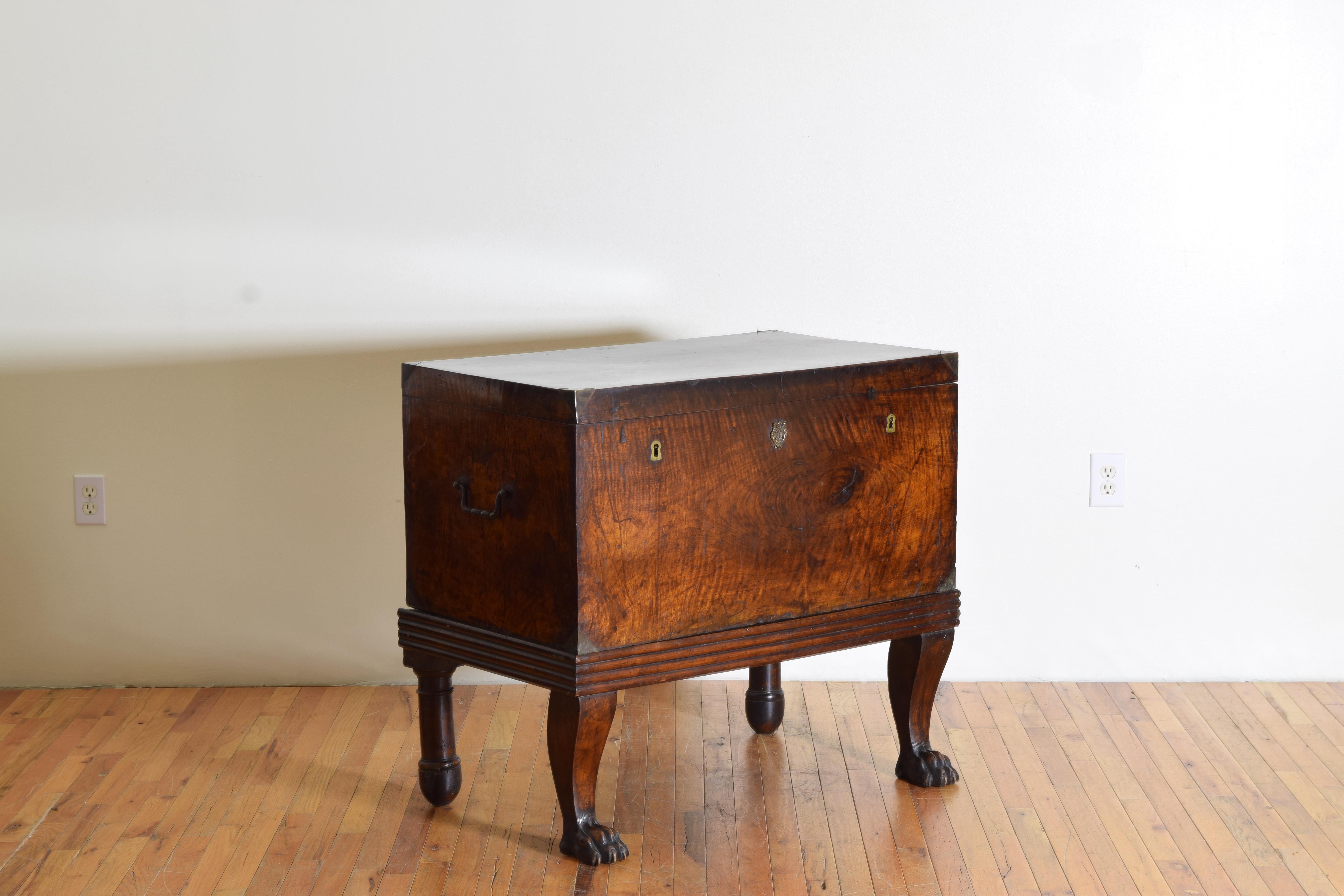 Italian Empire Period Walnut/Brass Trunk/Cellarette on Carved Stand ...