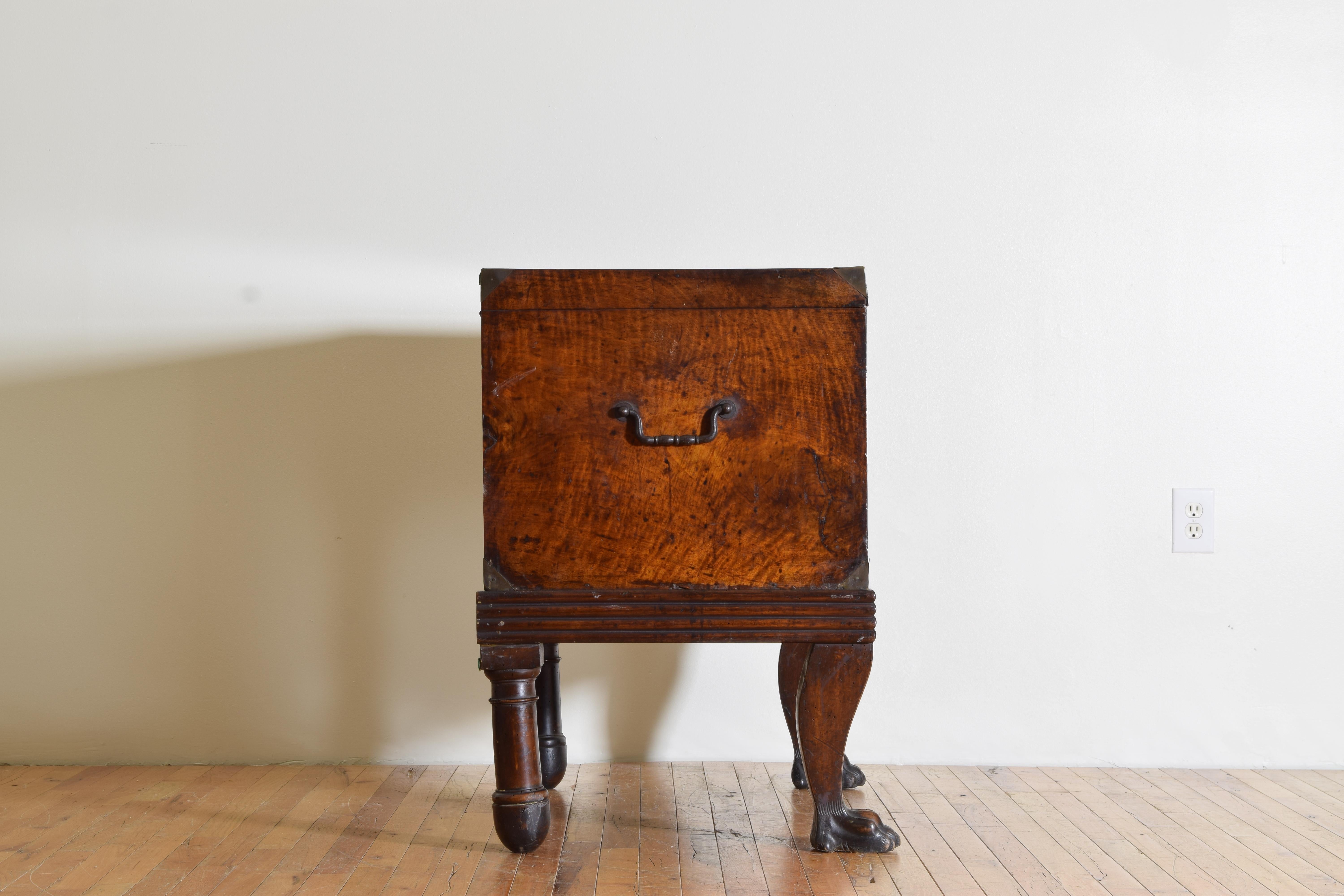 Italian Empire Period Walnut/Brass Trunk/Cellarette on Carved Stand ...