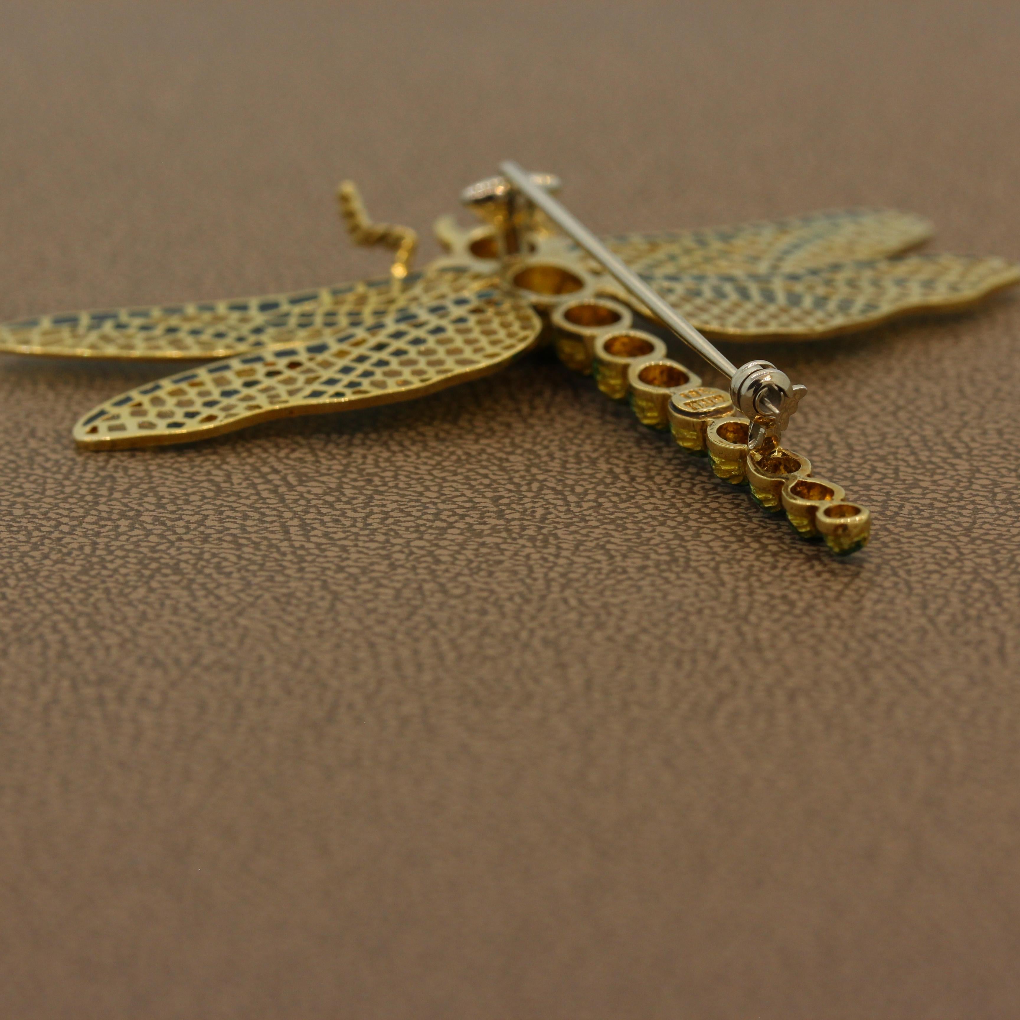Italian Enamel Gold Dragonfly Brooch at 1stDibs | dragonfly brooches ...