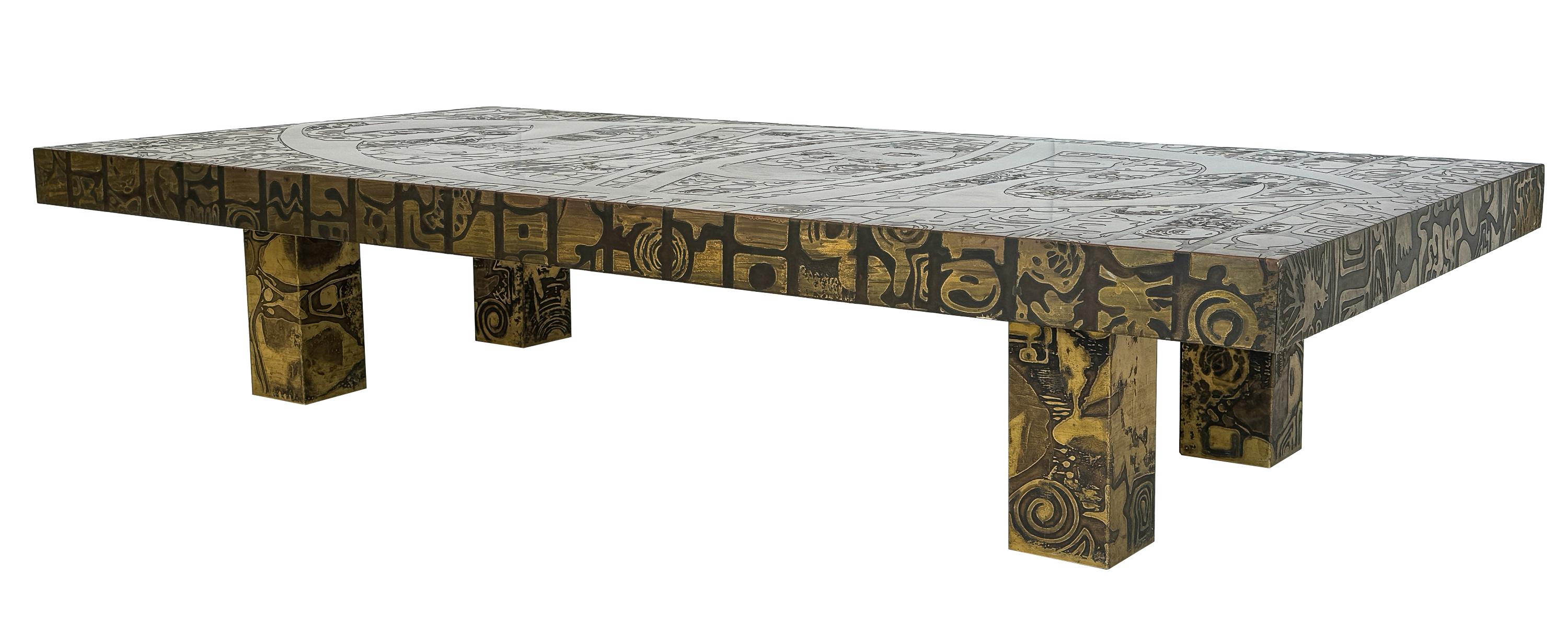 Italian Etched Bronze Coffee Table with Abstract Motif For Sale at 1stDibs