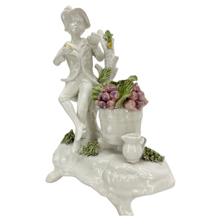 Italian Faience Statue Figure of a Boy with Fruit Basket For Sale at ...