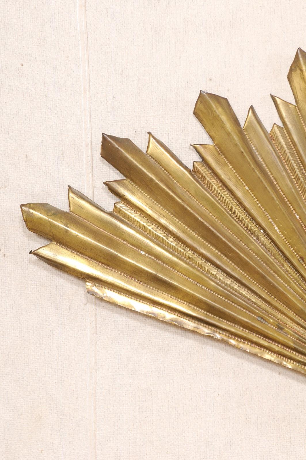 Italian Fan-Shaped Gilt Cloud with Brass Sun-Rays Wall Decoration, 19th ...