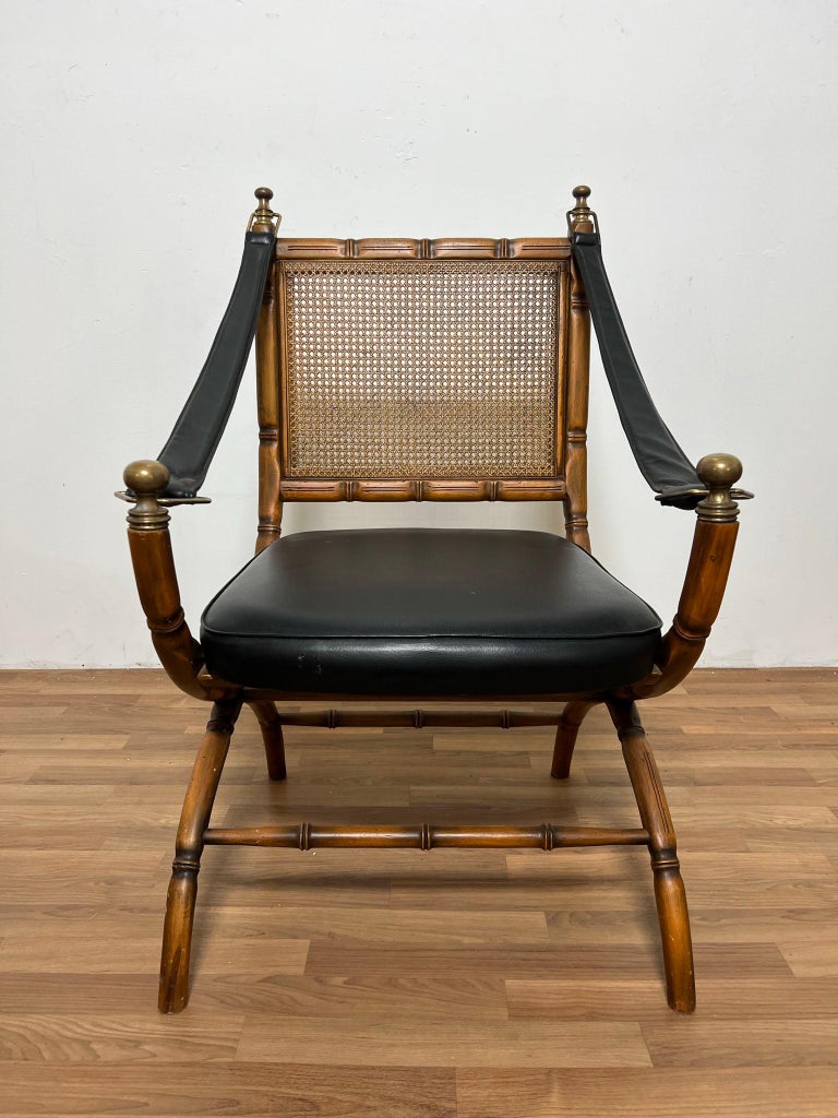 Italian Faux Bamboo and Cane Campaign Style Chair Circa 1960s at 1stDibs