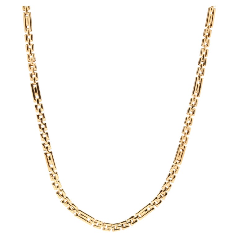 Italian Flat Panther Link Chain Necklace, 18KT Yellow Gold at 1stDibs