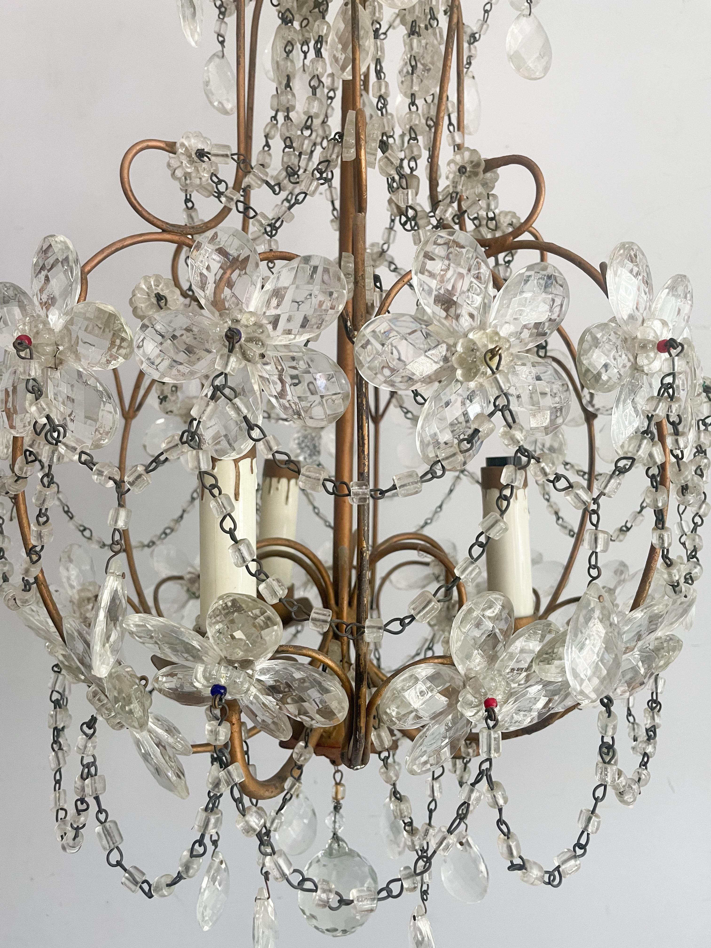 Italian Floral Crystal Beaded Chandelier For Sale at 1stDibs