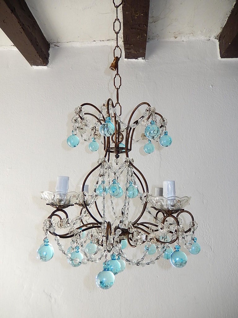 Italian Florentine Crystal Swags Aqua Blue Murano Drops Chandelier For ...