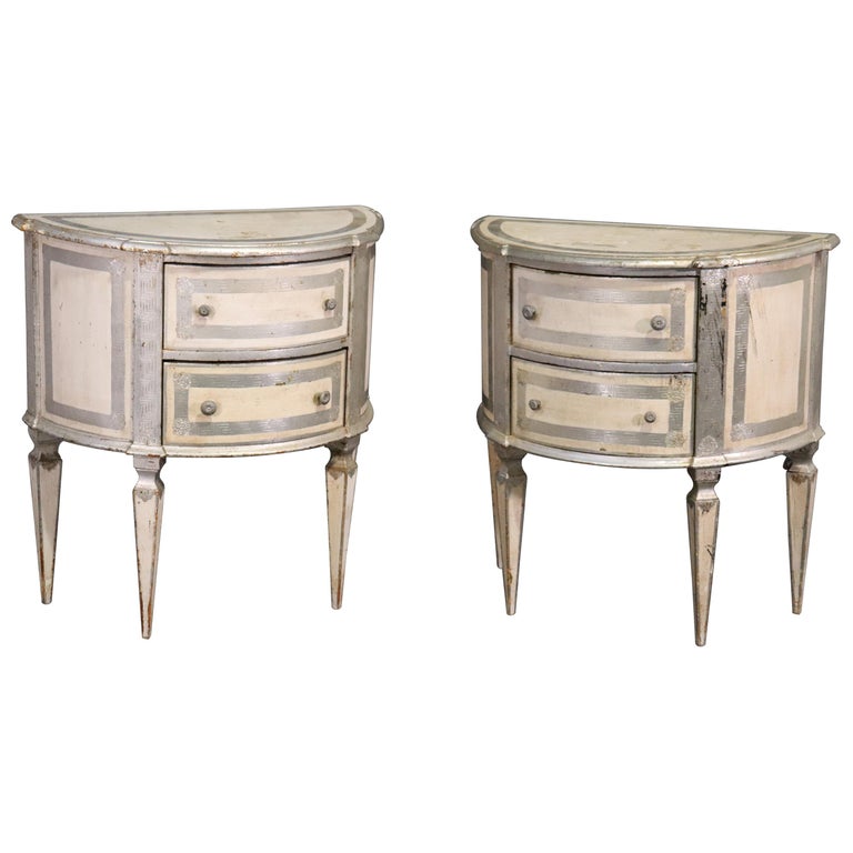 Italian Florentine Demilune Nightstands Commodes in Silver Leaf and ...