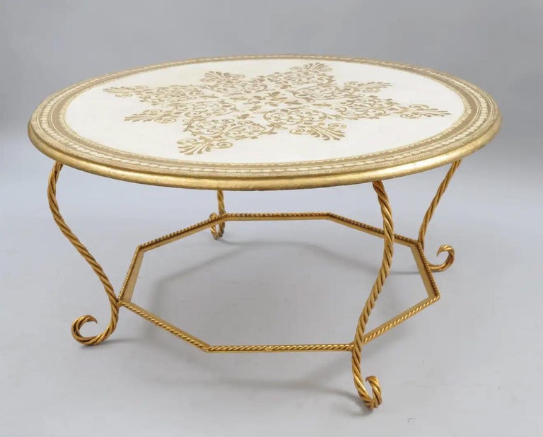 Italian Florentine Hollywood Regency Gold Wood and Iron Rope Round ...
