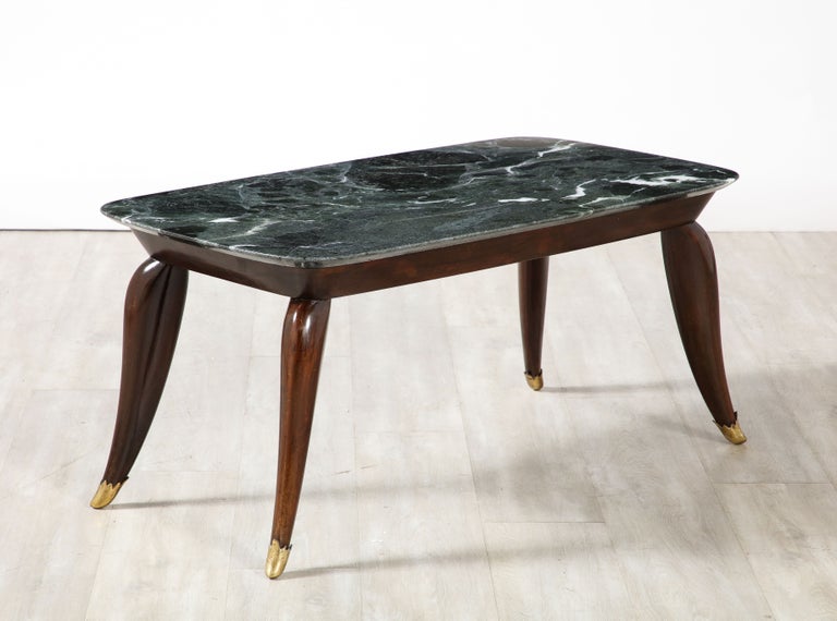 Italian Florentine Walnut and Verdi Alpi Marble Coffee Table, circa ...
