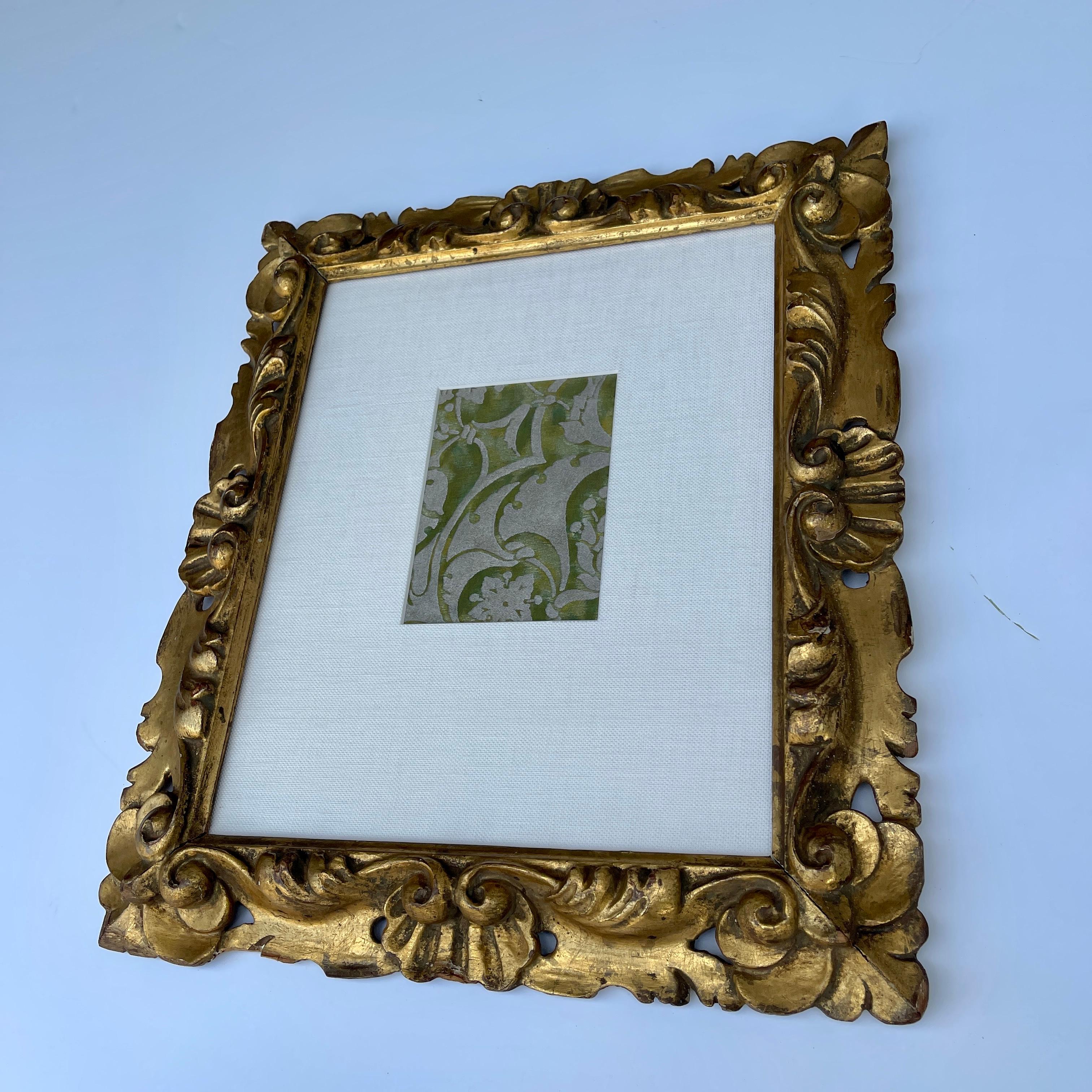 Italian Fortuny Fabric Textile Fragment in Florentine Gold Gilt Frame ...