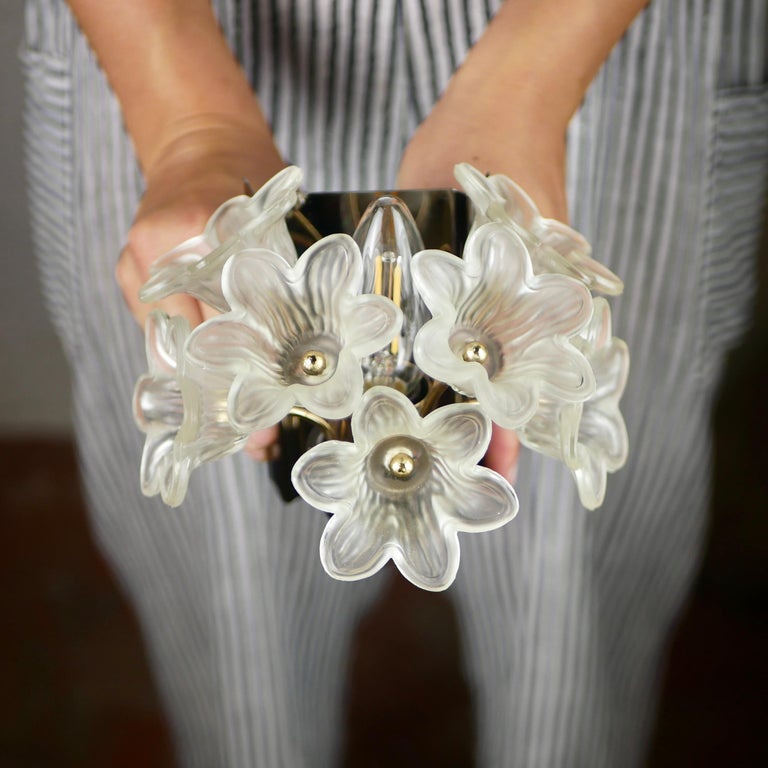 Italian frosted glass flowers wall-light, from the 1980s at 1stDibs