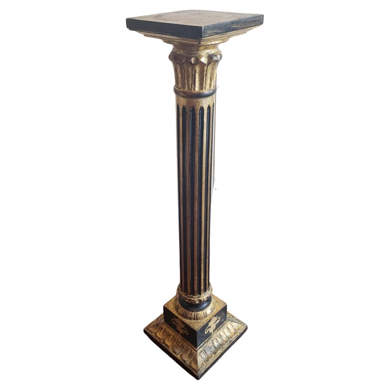 Italian Fruitwood Partial Gilt Ebonized Pedestal Column For Sale at 1stDibs