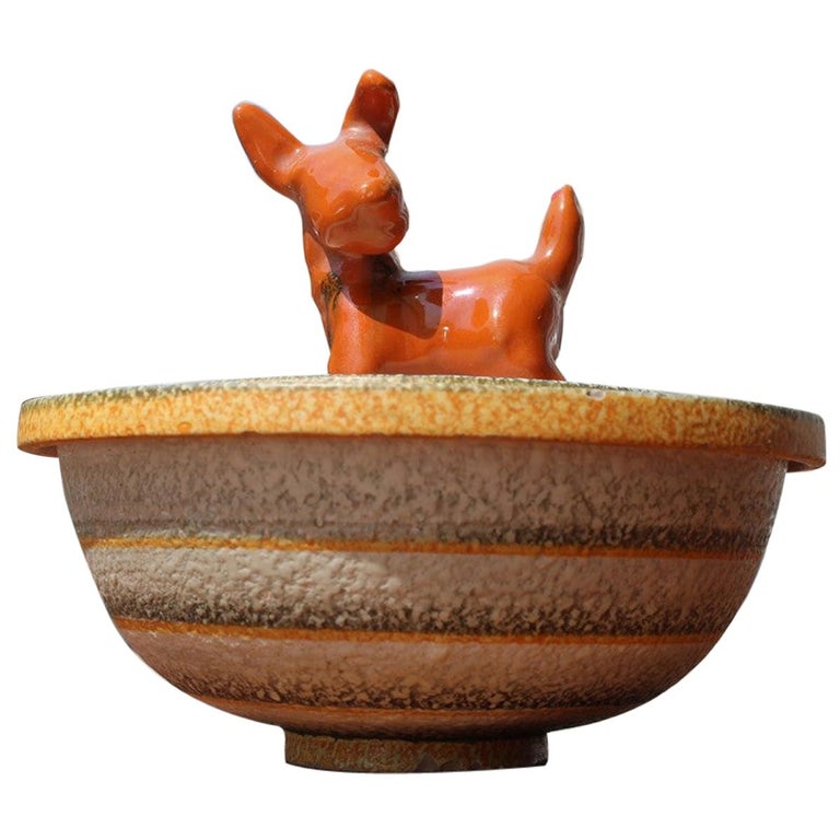 Italian Futurist Tobacco Ceramic Box 1930 Matt Enamel Cima Perugia with ...