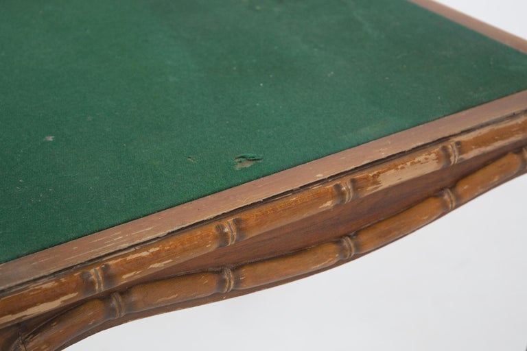 Italian Game Table in Faux Bamboo by Giorgetti and Green Fabric at 1stDibs