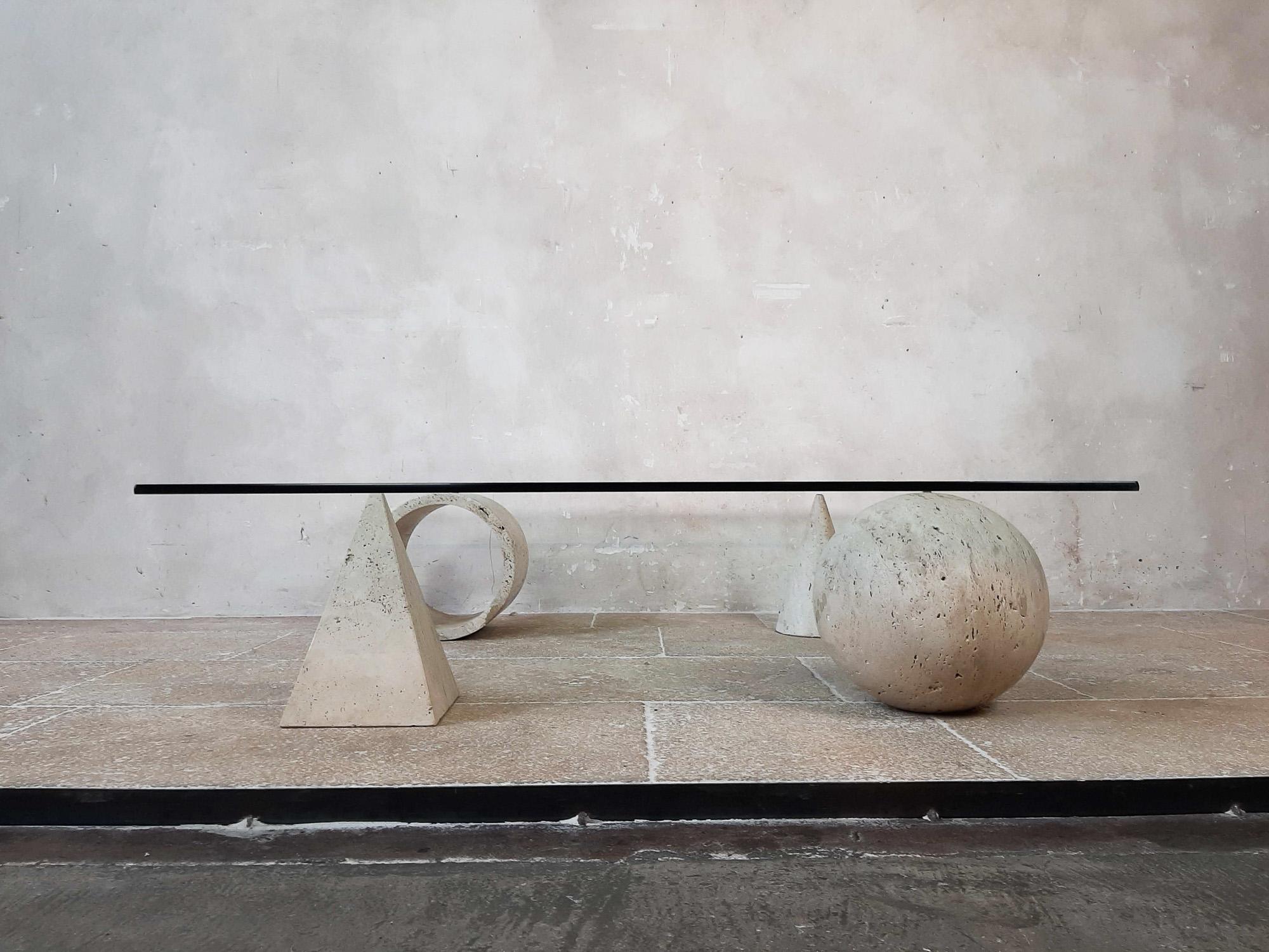 Italian Geometric Travertine Coffee Table from the 1970s at 1stDibs