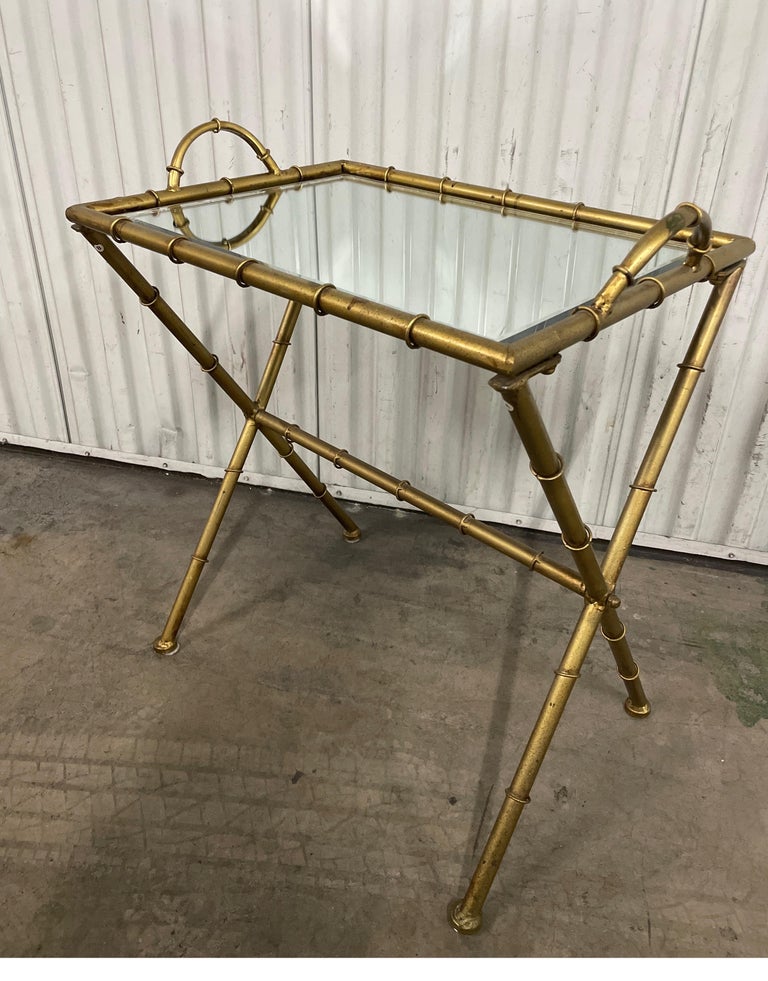 Italian Gilded Faux Bamboo Metal Tray / Snack Table For Sale at 1stDibs