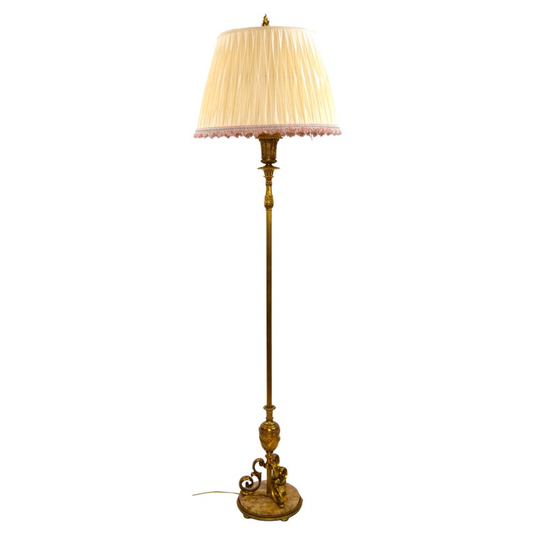 Italian Gilt Brass / Round Base Floor Lamp at 1stDibs