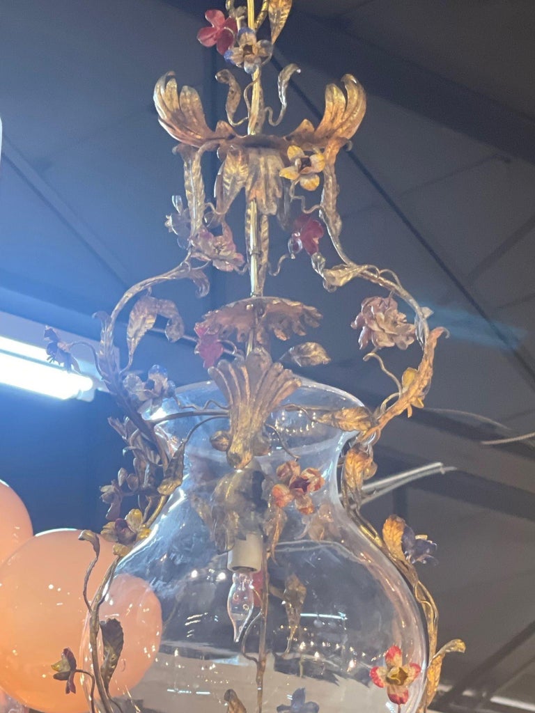 Italian Gilt Lantern with Flowers For Sale at 1stDibs