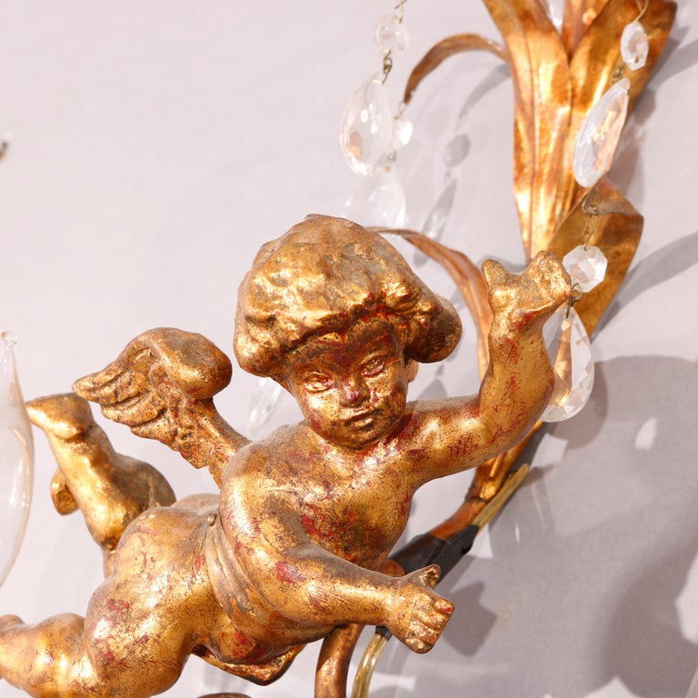 Italian Gilt Metal Figural Cupid Wall Sconce Circa 1940 For Sale at 1stDibs