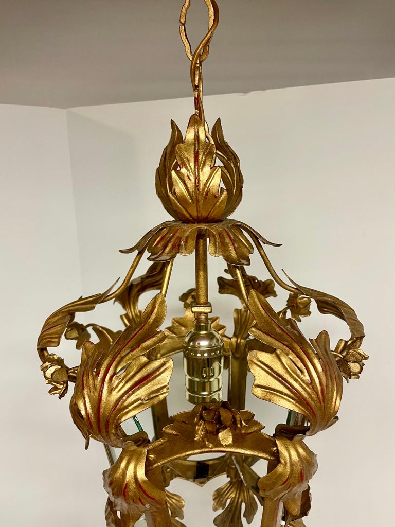 Italian Gilt Metal Lantern Chandelier For Sale at 1stDibs