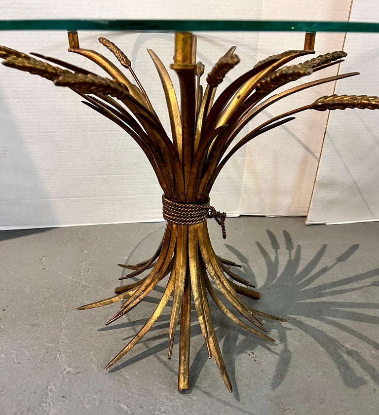 Italian Gilt Metal Sheaf of Wheat Glass Top Tables, a Pair For Sale at ...