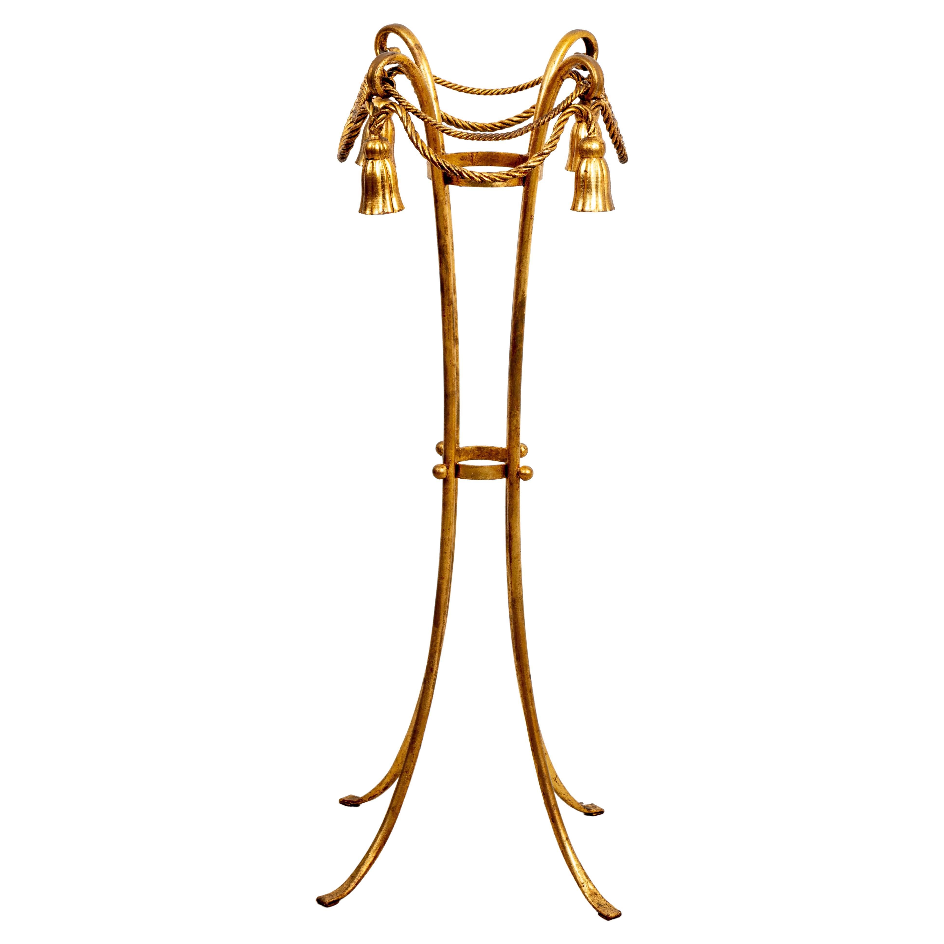 Cane and Carved Wood Plant Stand with Craved Drape Decoration at 1stDibs