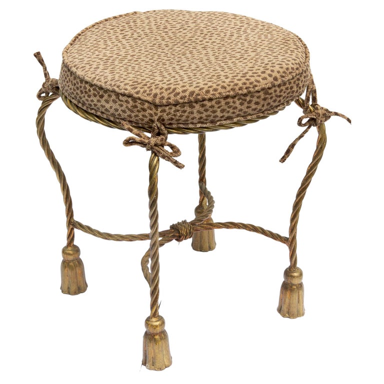 Italian Gilt Rope and Tassel Vanity Stool and Leopard Print Cushion at ...