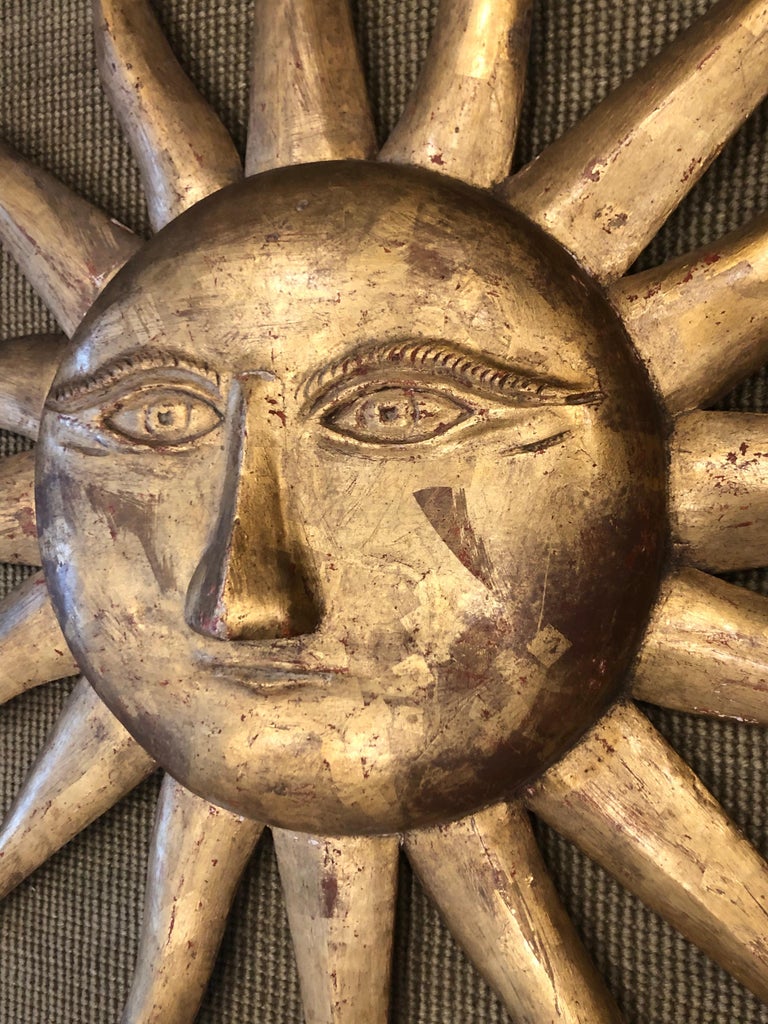 Italian Gilt Wall Sunburst with Face For Sale at 1stDibs