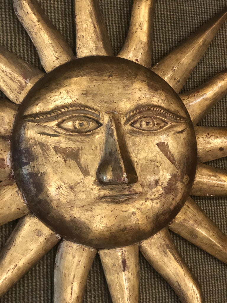 Italian Gilt Wall Sunburst with Face For Sale at 1stDibs