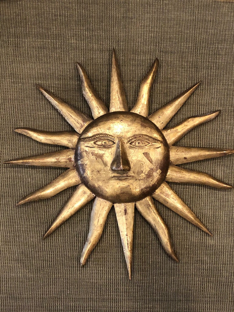 Italian Gilt Wall Sunburst with Face For Sale at 1stDibs