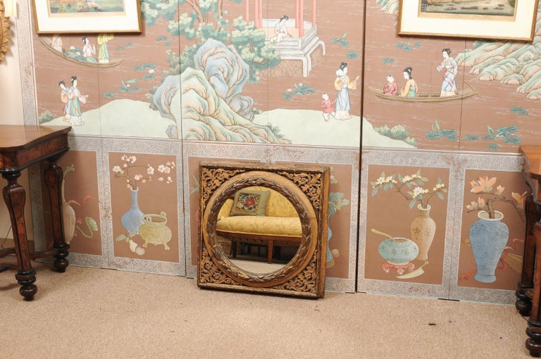 Italian Giltwood Carved Square Frame with Circular Mirror Plate, 19th ...