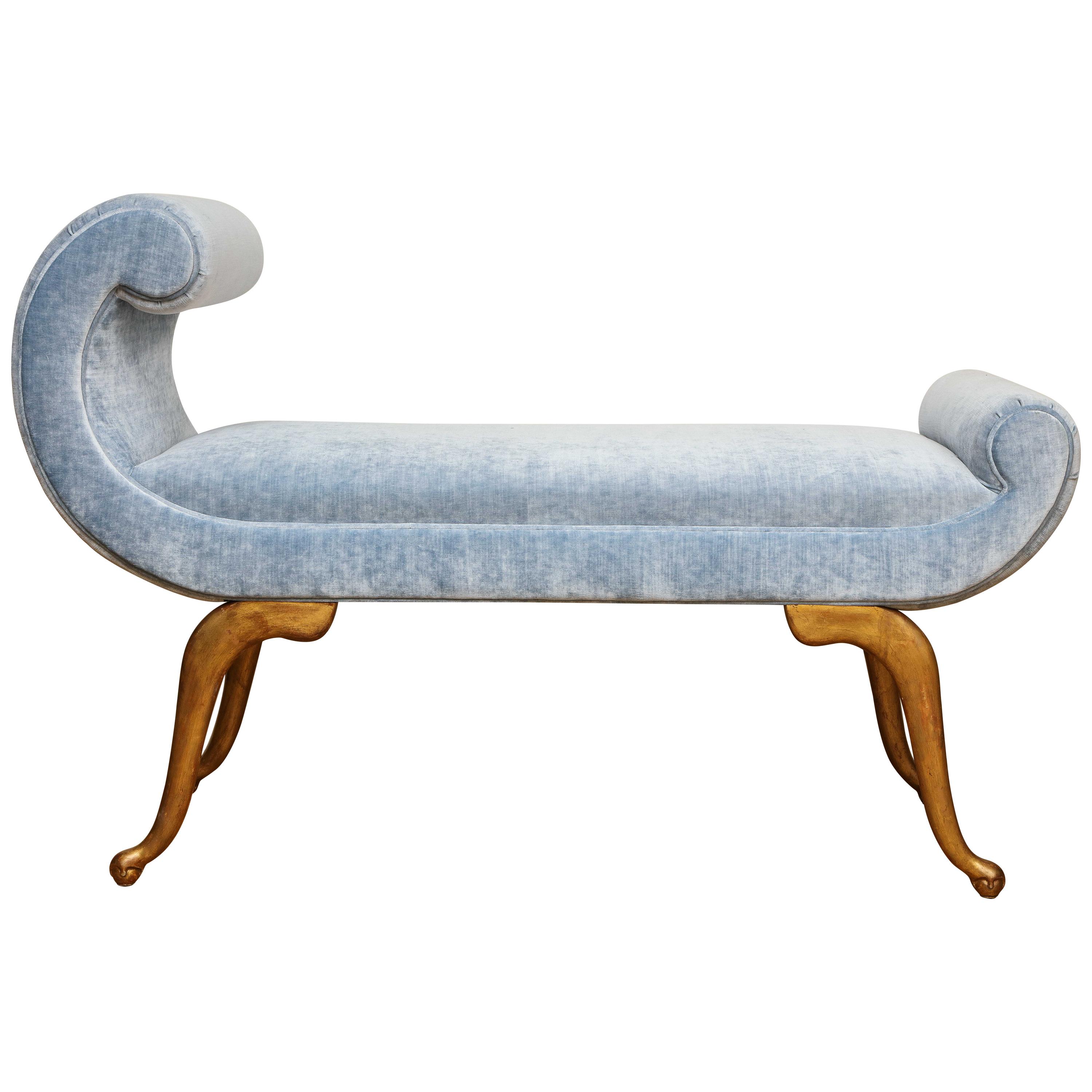 Italian Giltwood Bench in Blue Velvet at 1stDibs