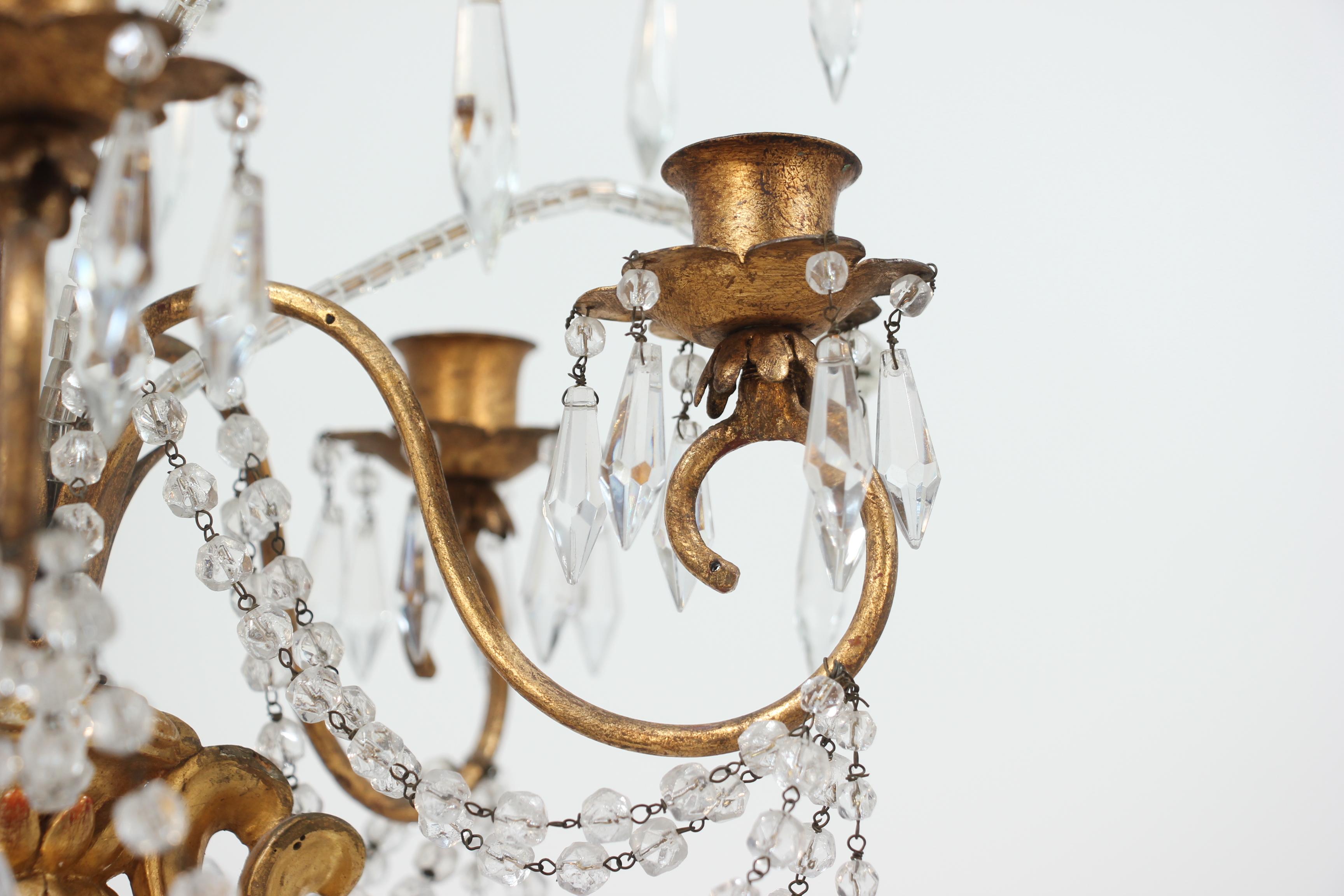 Italian Giltwood, Iron and Crystal Girandole or Candelabra For Sale at ...