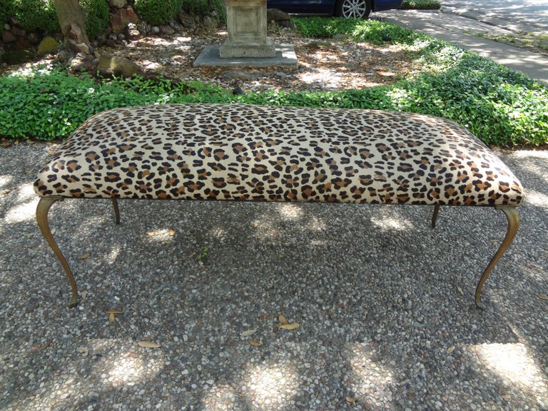 Italian Gio Ponti Inspired Brass Bench Upholstered in Leopard Print ...