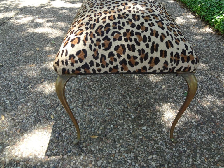 Italian Gio Ponti Inspired Brass Bench Upholstered in Leopard Print ...