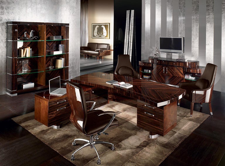Italian Giorgio Collection Presidential Desk with Return Ebony Macassar ...