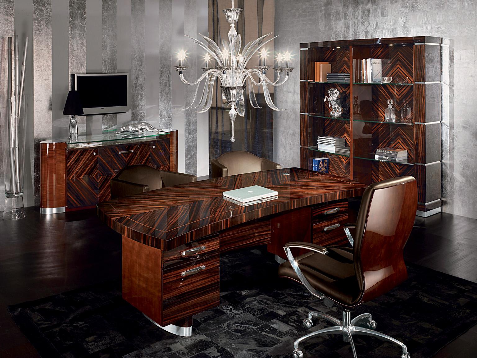 Italian Giorgio Collection Presidential Desk with Return Ebony Macassar ...