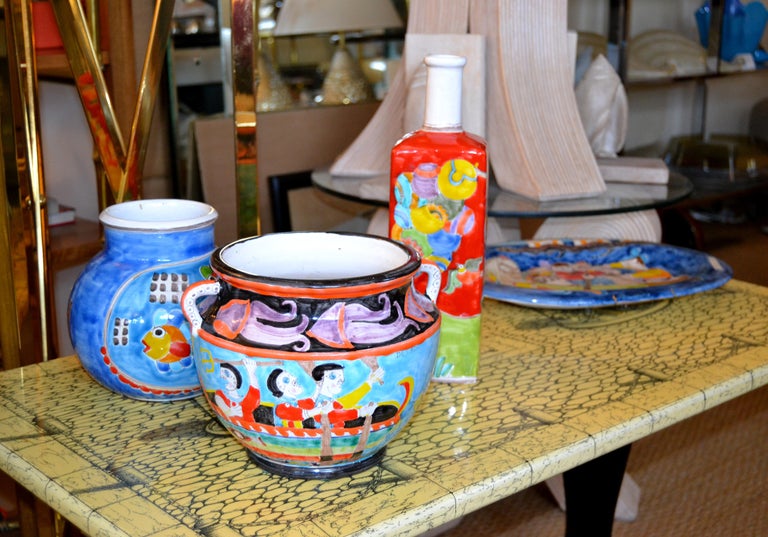 Italian Giovanni Desimone Hand Painted Art Pottery Bowl Handles Octopus ...